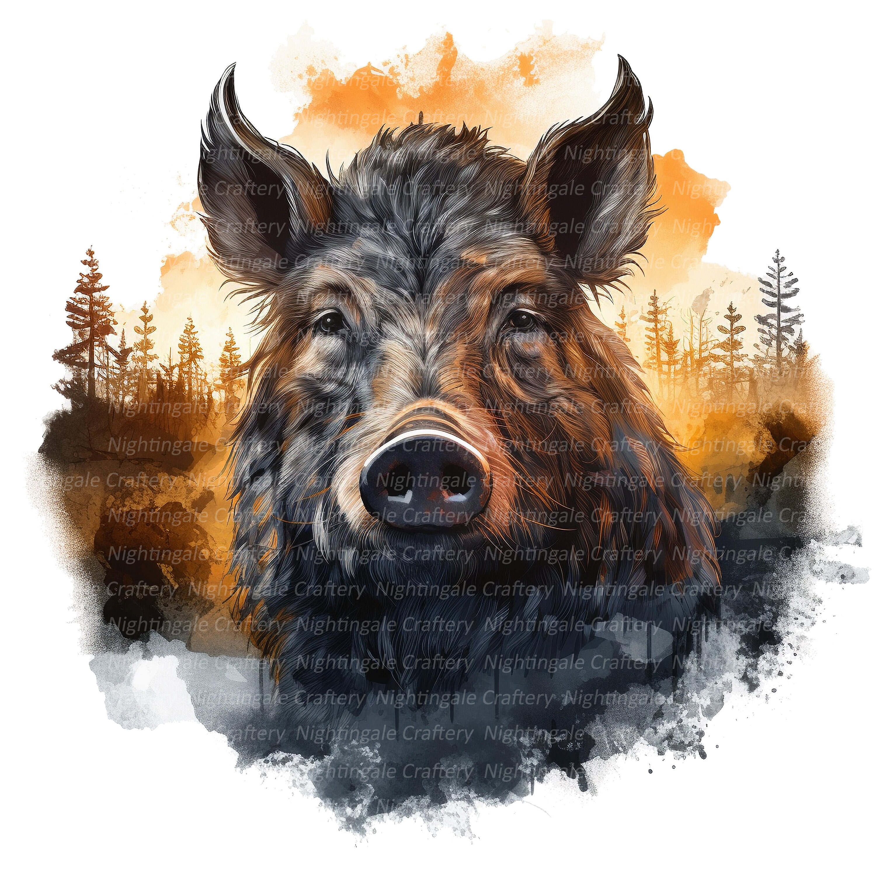 12 Wild Boar in Sunset Clipart, Printable Watercolor Clipart, High ...