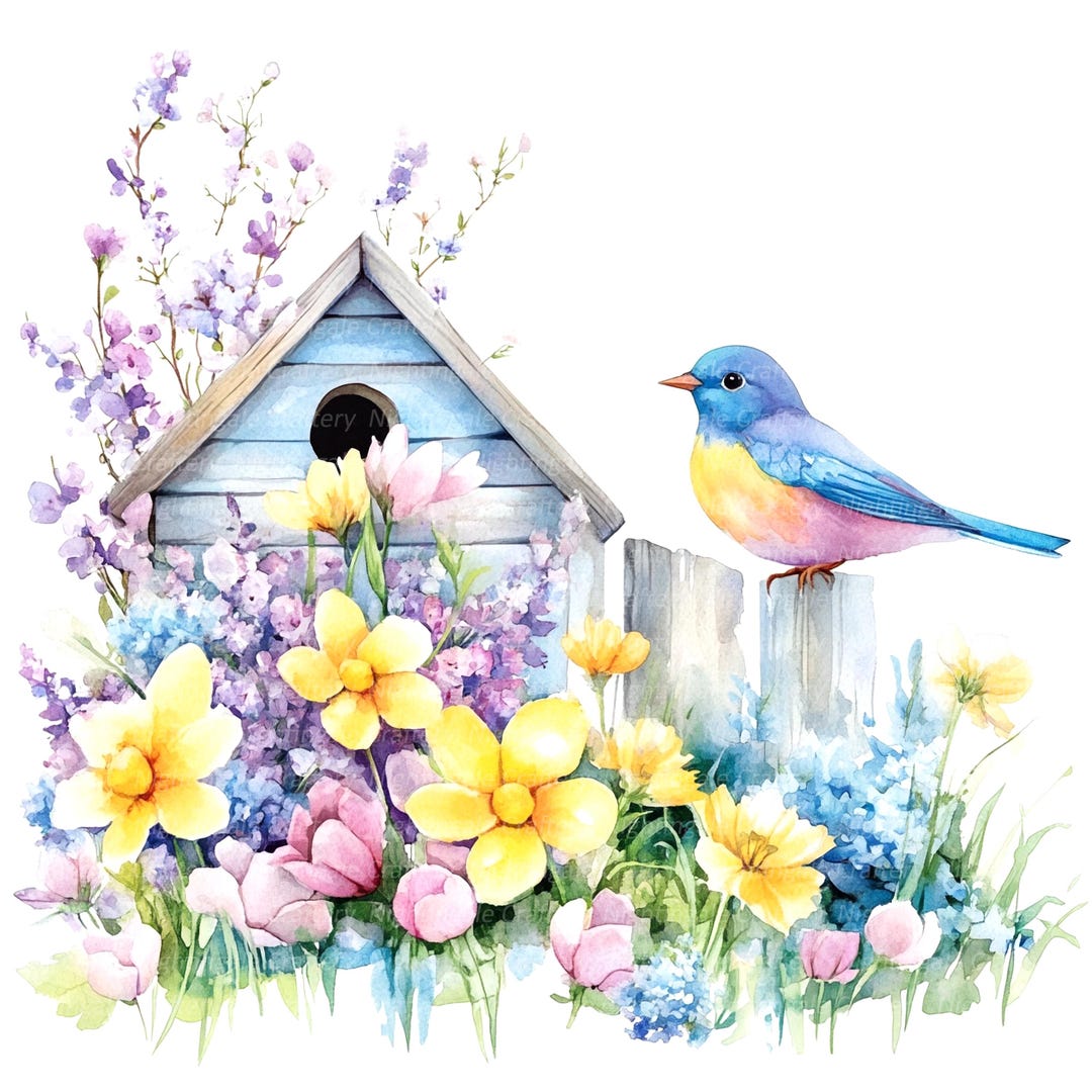 12 Spring Flowers Flowerbed Clipart Set 2, Printable Watercolor Clipart ...