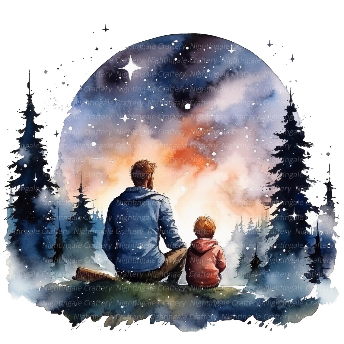12 Dad and Son Clipart, Starry Night Clipart, Father and Son, Printable ...
