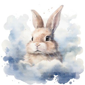 10 Bunny in Clouds Clipart, in Memoriam, Printable Watercolor Clipart ...