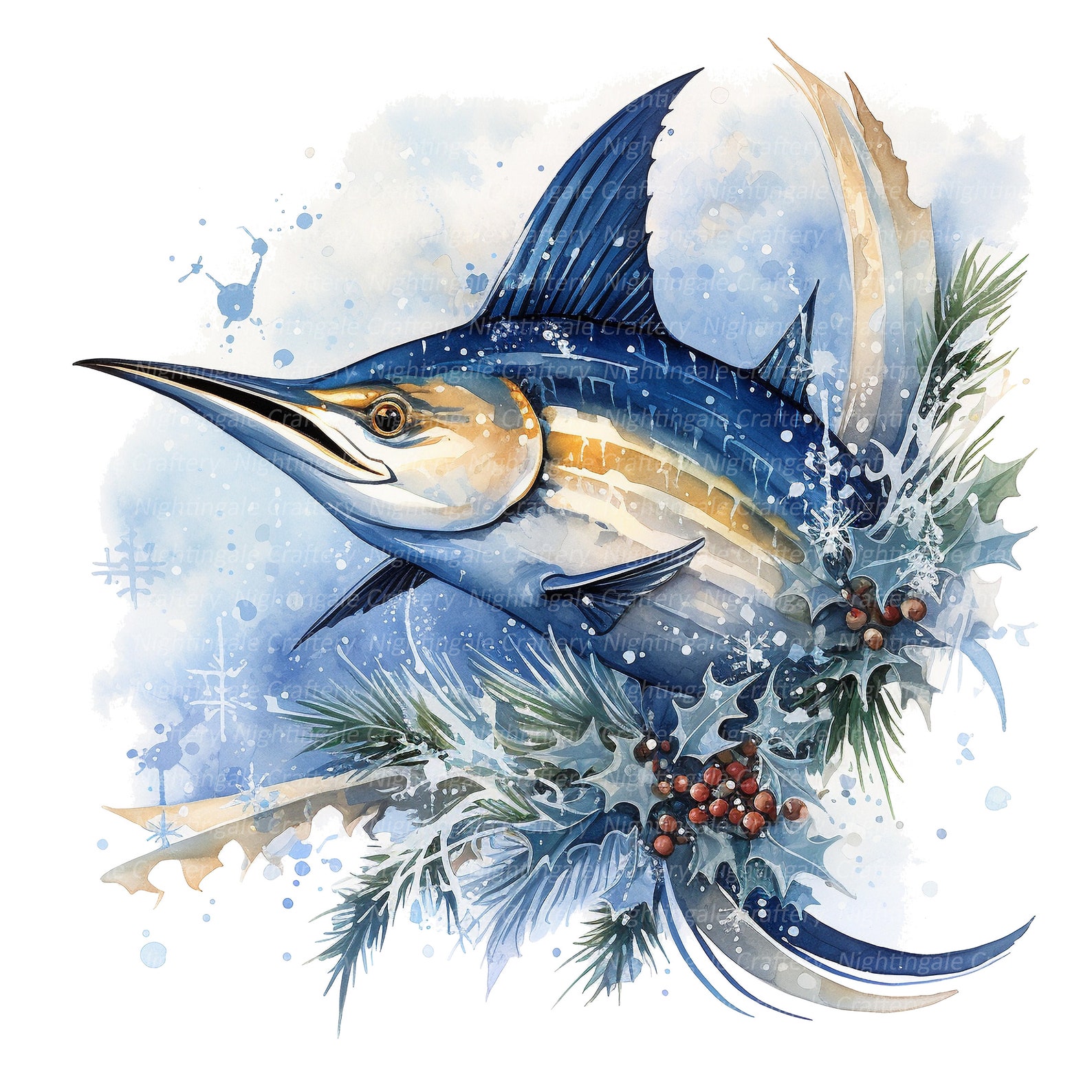 8 Swordfish Clipart, Watercolor Swordfish, Printable Watercolor Clipart ...