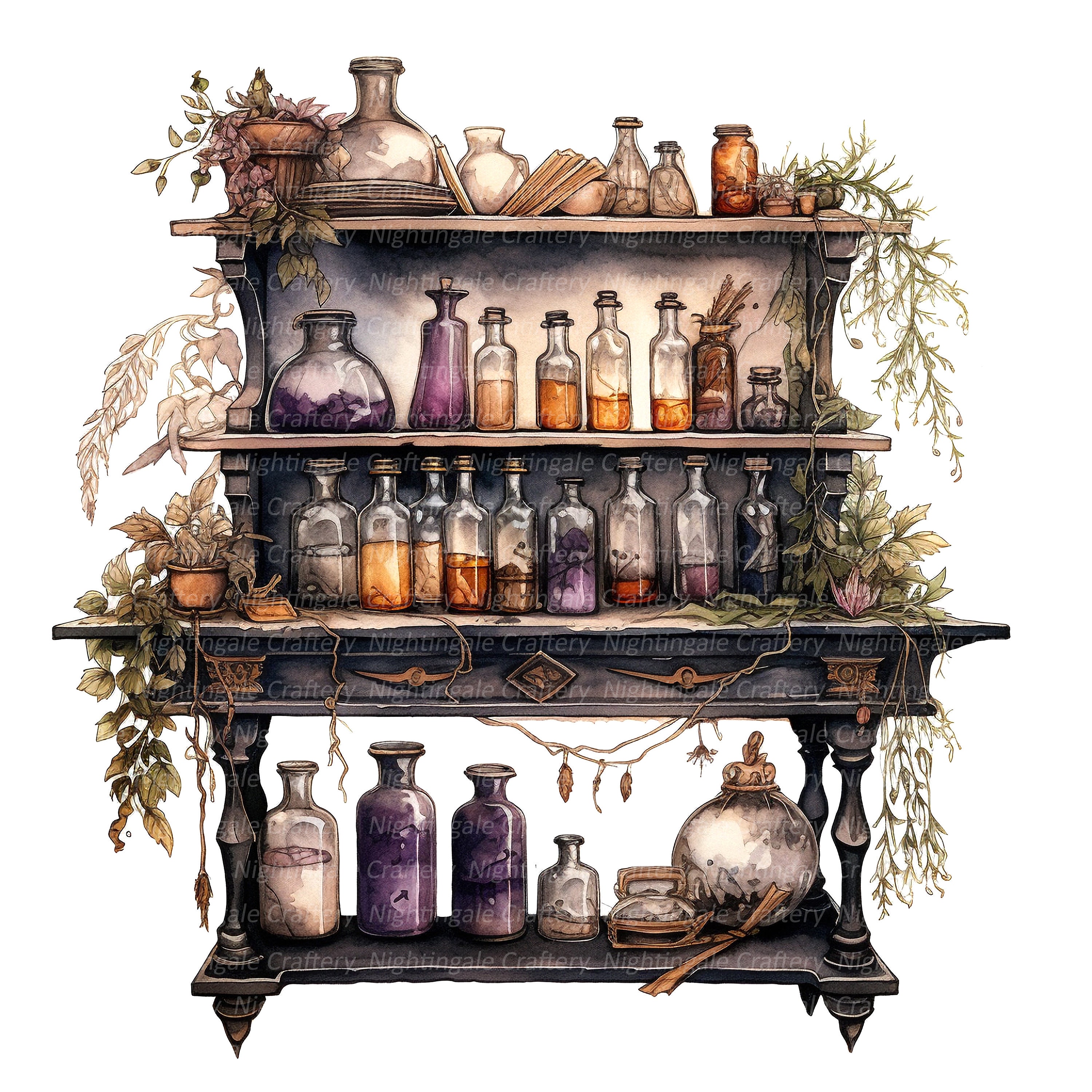 10 Witch Apothecary Clipart, Witchcraft, Potion, Printable Watercolor ...