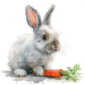 10 Bunny With Carrot Clipart, Rabbit Clipart, Printable Watercolor ...