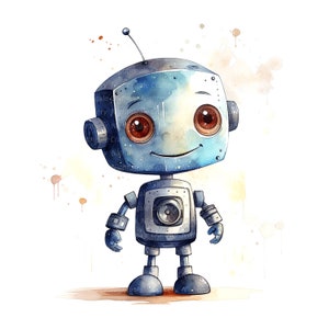 14 Cute Little Robots Clipart, Cartoon Robot, Printable Watercolor ...
