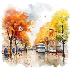 12 Autumn Street Clipart, Autumn Clipart, Printable Watercolor Clipart ...