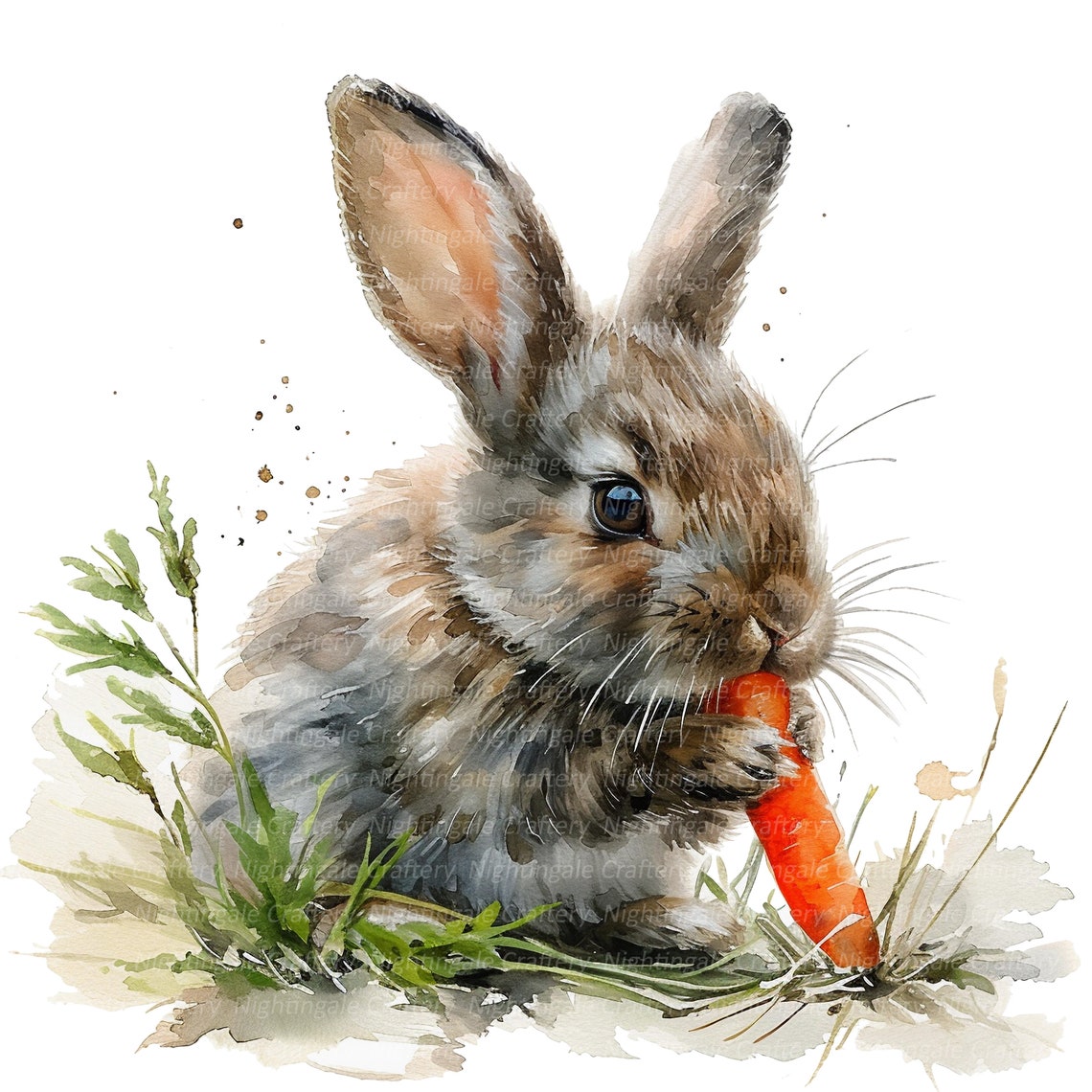 10 Bunny With Carrot Clipart, Rabbit Clipart, Printable Watercolor ...
