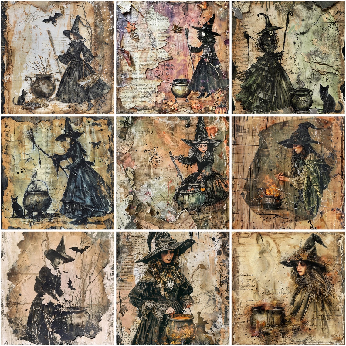 18 Witch and Witchcraft Background, 12 X 12 Digital Paper Pack, Junk ...
