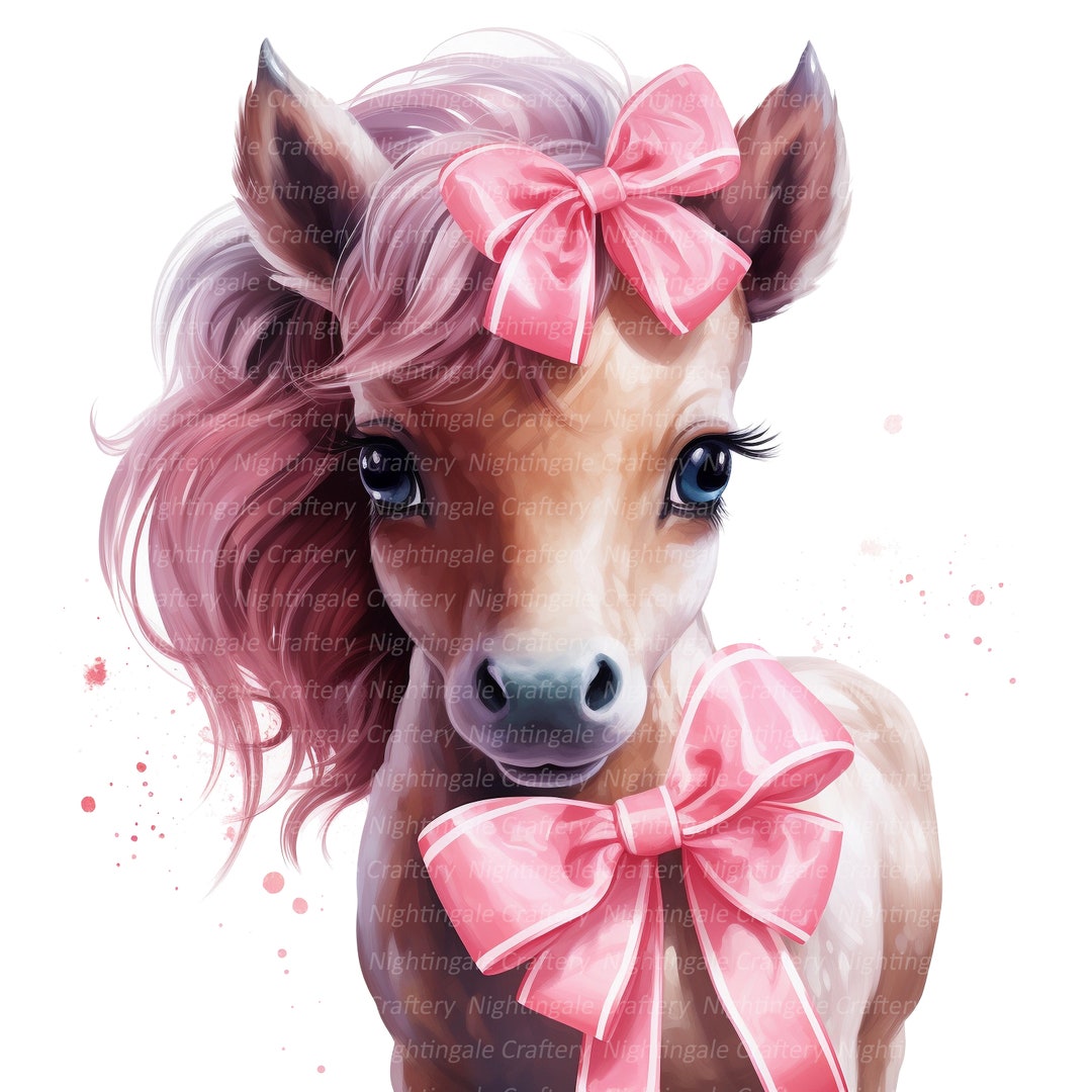 14 Pony Cartoon Clipart, Pink Pony Images, Printable Watercolor Clipart ...
