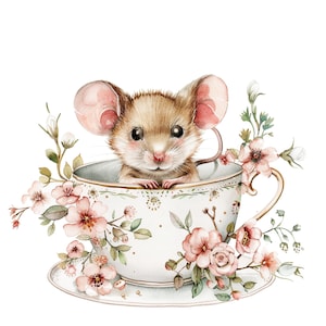 8 Mouse and Teacup Clipart, Tea Cup Clipart, Printable Watercolor ...