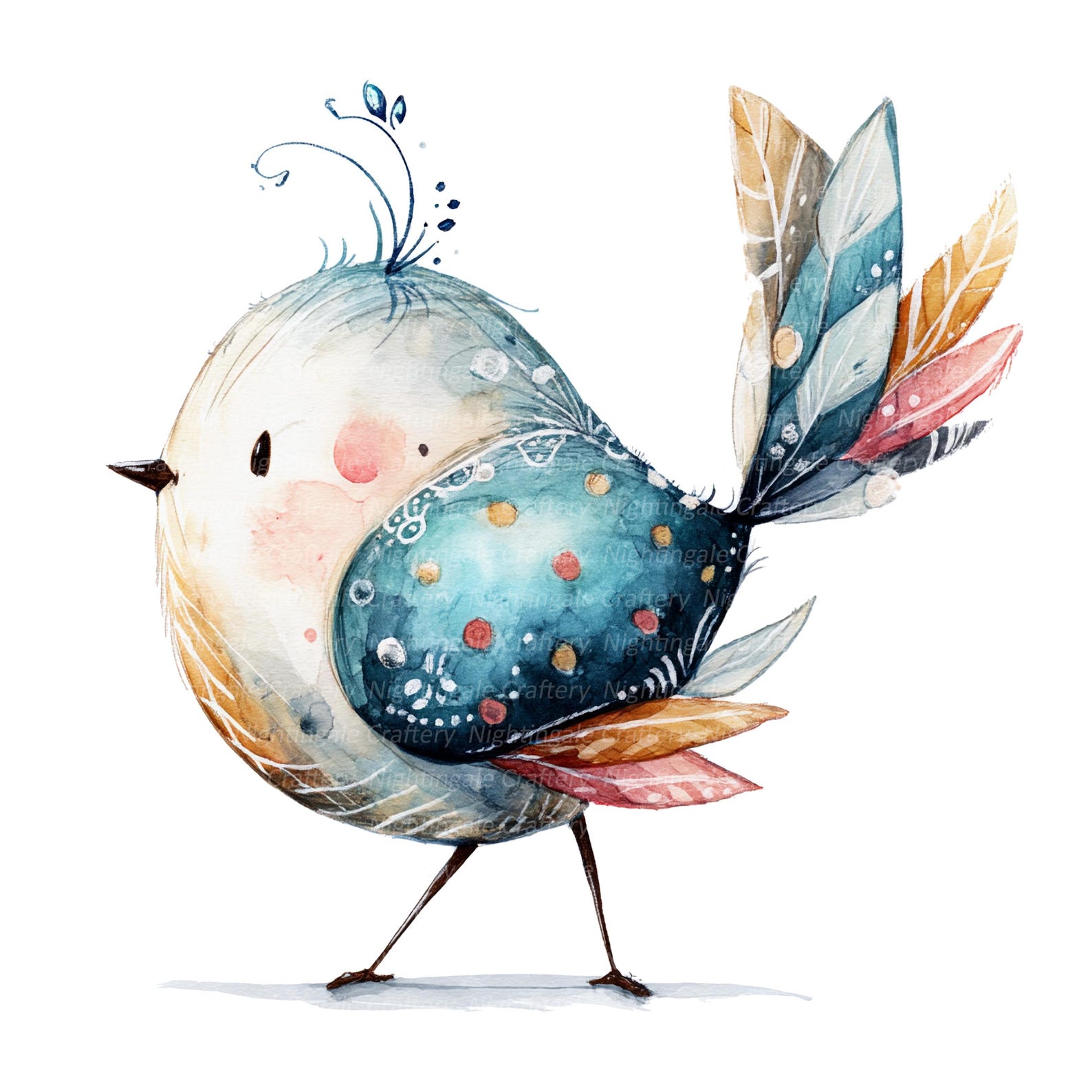 12 Whimsical Birds Clipart, Watercolor Birds, Digital Clipart ...