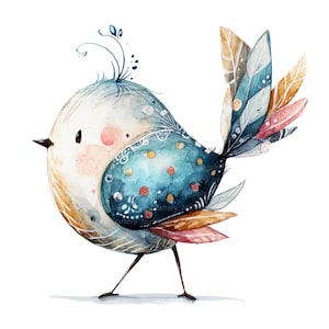 12 Whimsical Birds Clipart, Watercolor Birds, Digital Clipart ...