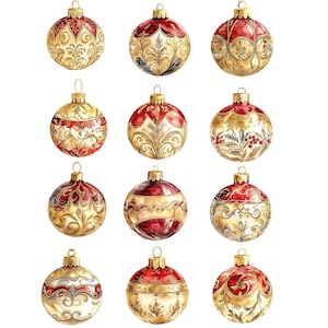 12 Red Golden Bauble Clipart, Christmas Bauble Clipart, Printable ...
