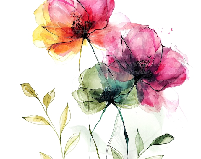10 abstrakte Blumen Clipart 2, Blumen drucken, druckbare Aquarell ...