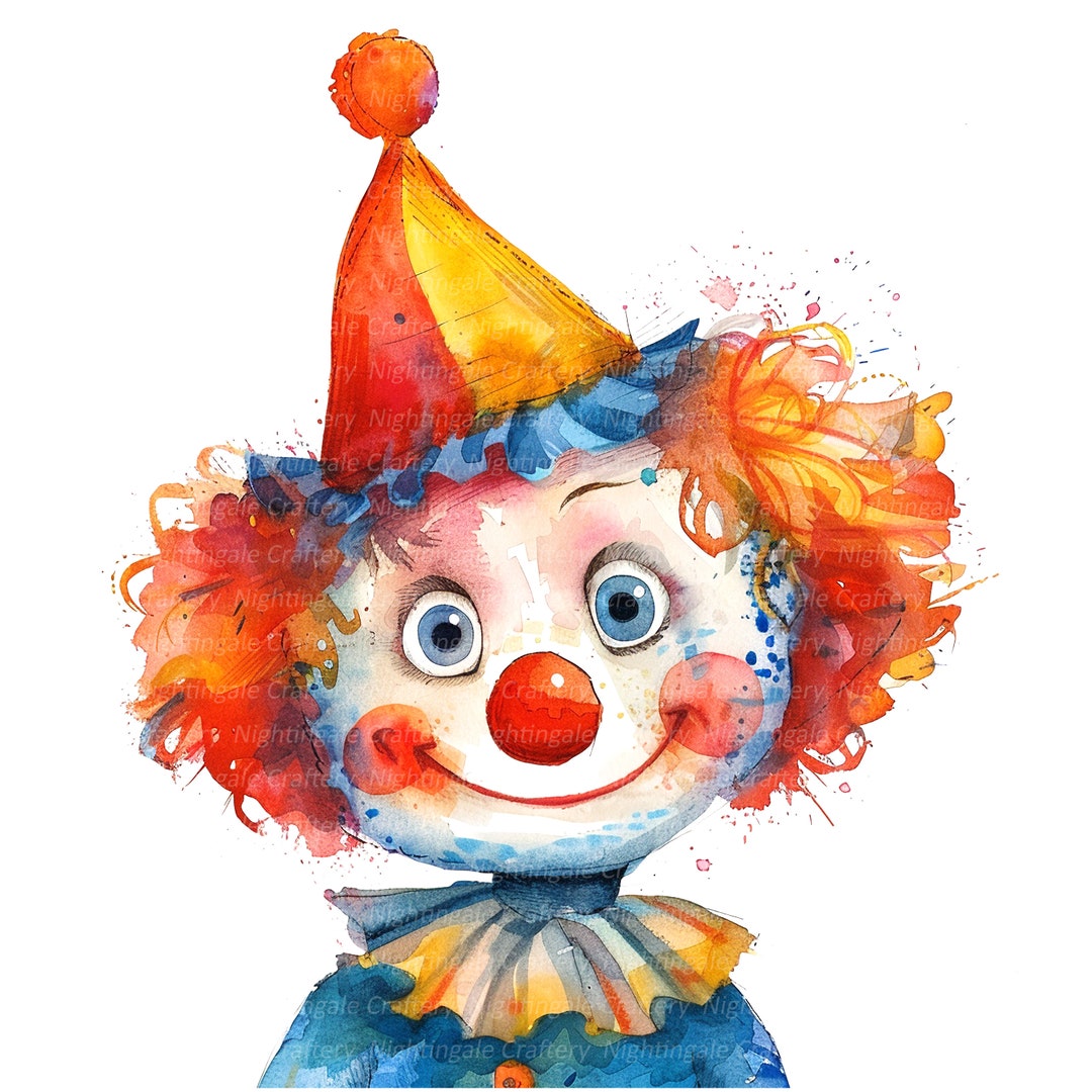 12 Funny Clown Clipart, Watercolor Clown, Printable Watercolor Clipart ...