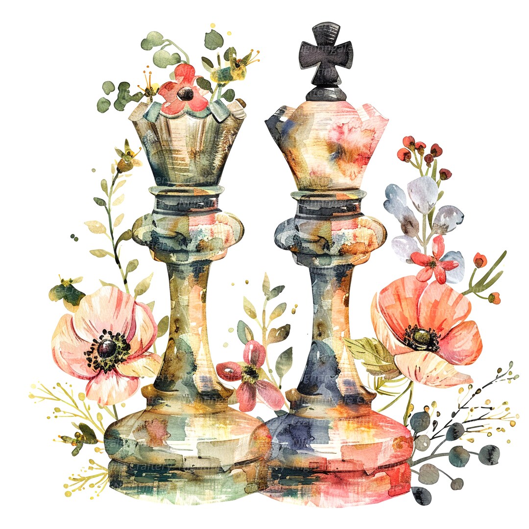 10 Floral Chess Clipart, Chess Figures, Printable Watercolor Clipart ...