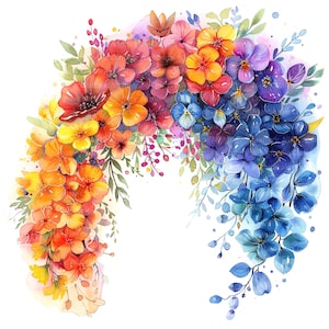 12 Floral Rainbow Clipart, Floral Wreath, Rainbow Clipart, Printable ...