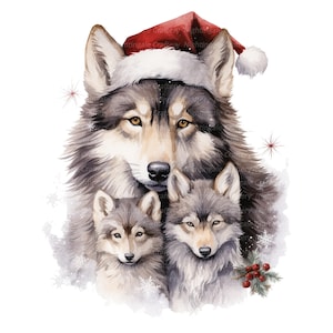 10 Wolf Family Christmas Clipart, Christmas Wolf, Printable Watercolor ...