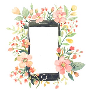 12 Floral Mobile Phone Clipart, Smartphone Frame, Digital Clipart ...