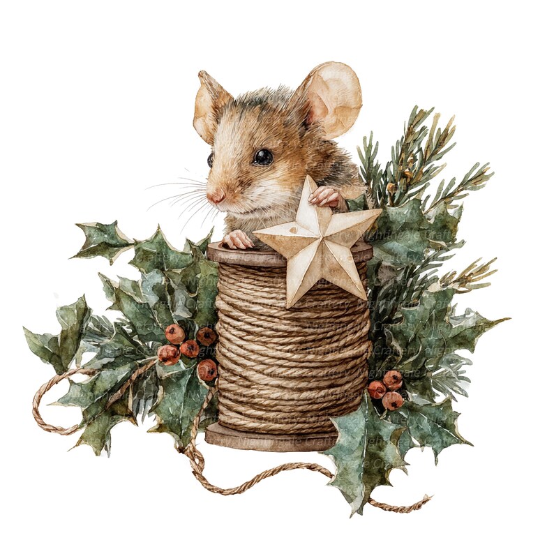 10 Christmas Mouse Clipart, Spool Clipart, Printable Watercolor Clipart ...