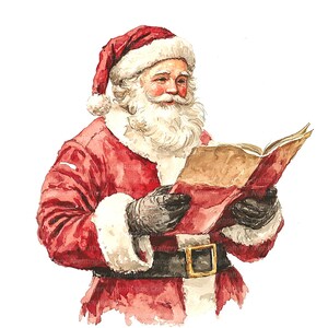 12 Vintage Christmas Santa Claus Clipart, Printable Watercolor Clipart ...