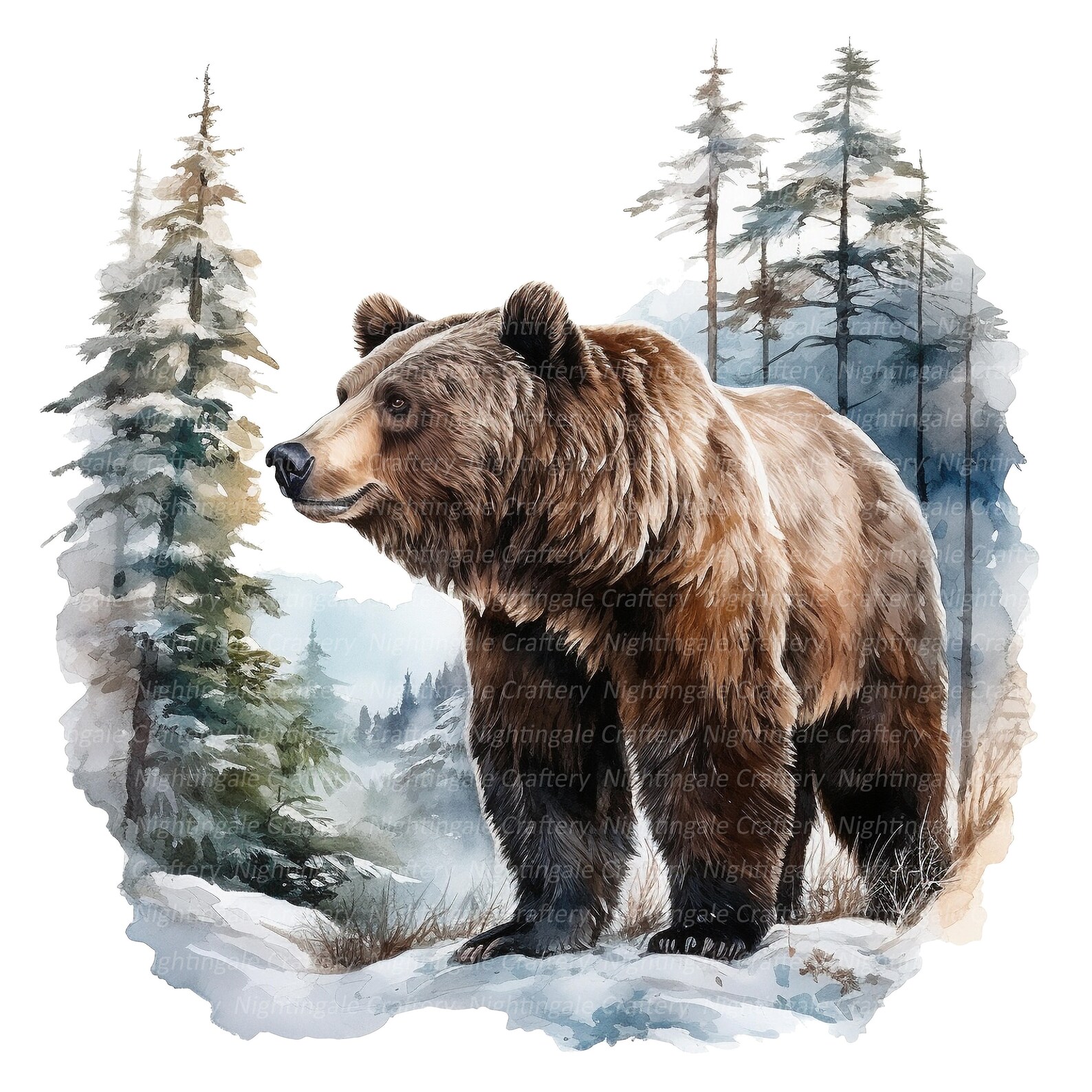 8 Bear in Winter Clipart, Printable Watercolor Clipart, High Quality ...