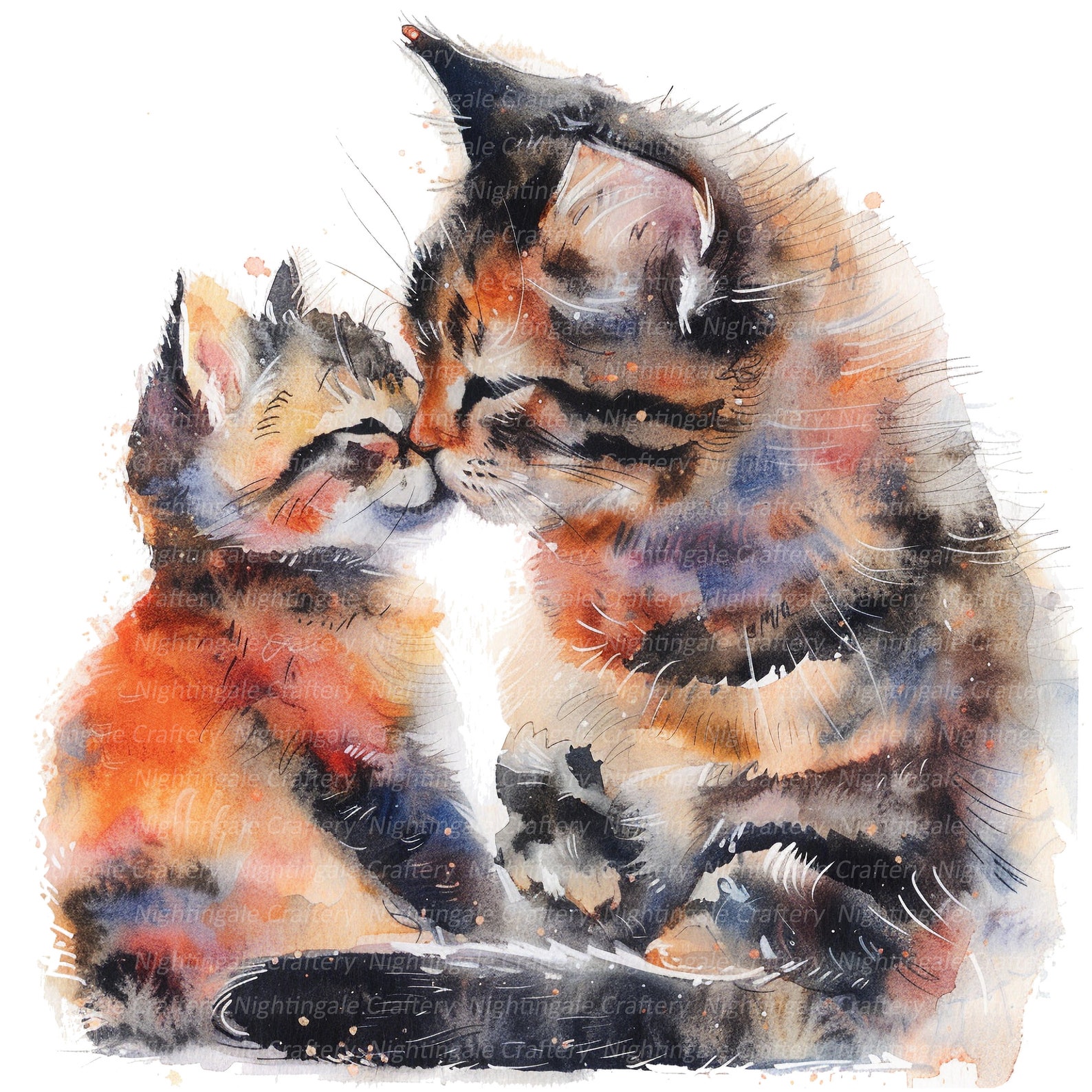 10 Cat and Kitten Clipart, Kitten Love Clipart, Printable Watercolor ...