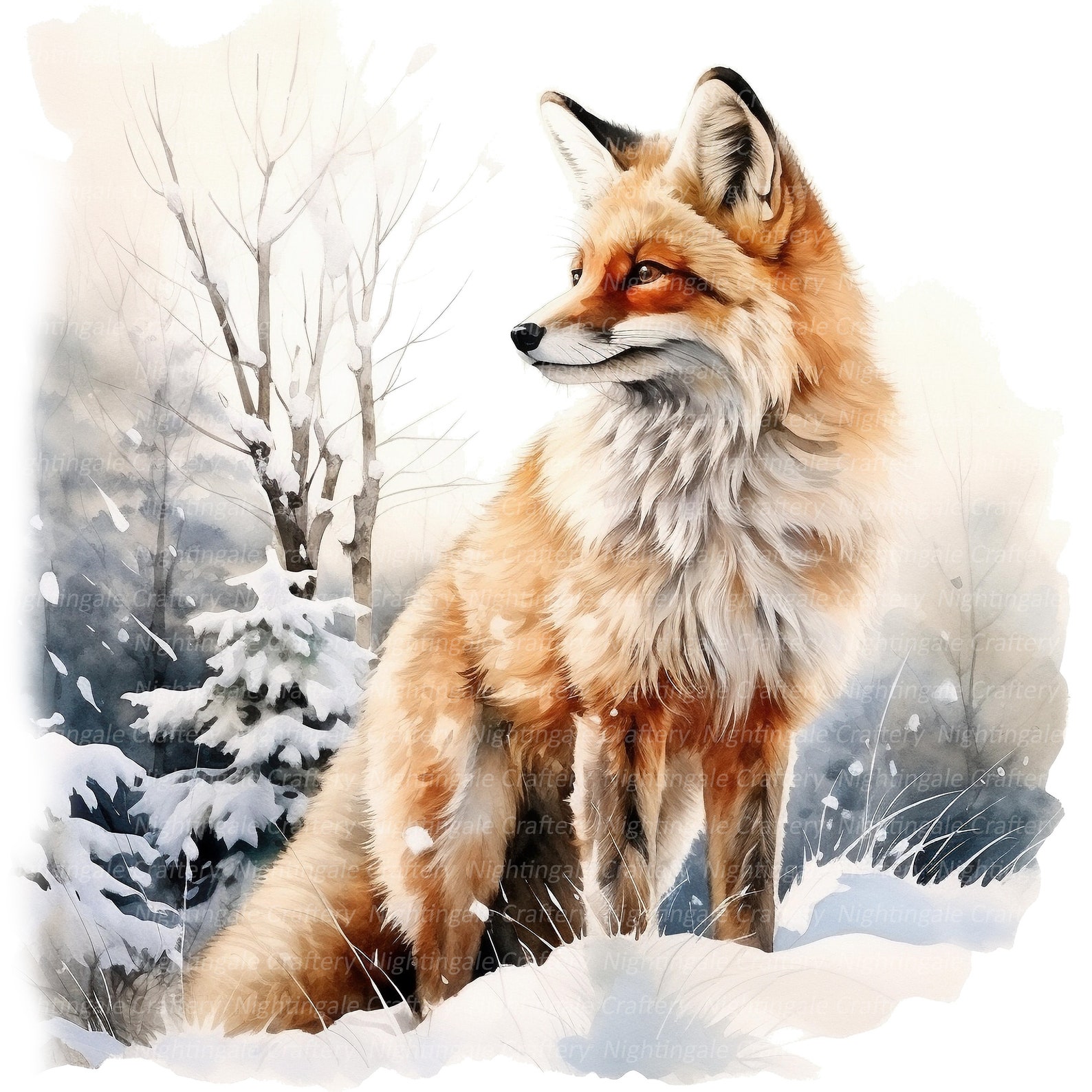 12 Fox in Winter Clipart, Printable Watercolor Clipart, High Quality ...