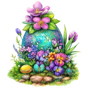14 Floral Easter Egg Clipart, Easter Clipart, Printable Illustration ...