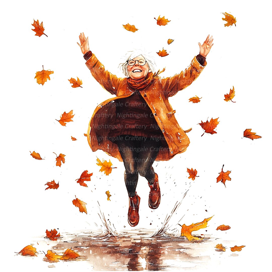 9 Senior Woman Autumn Clipart, Autumn Clipart, Printable Watercolor ...