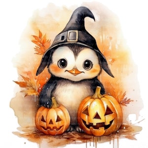 10 Halloween Penguin Clipart, Printable Watercolor Clipart, High ...