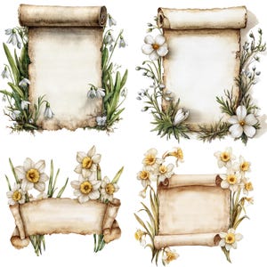 20 Spring Theme Scroll Clipart, Vintage Scroll, High Quality Jpgs ...