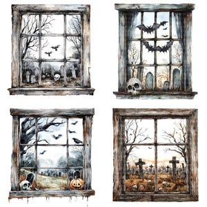 16 Window to Cemetery Clipart, Halloween Cemetery Clipart, Printable ...