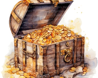 10 Treasure Chest Clipart | Pirate Chest | Printable Watercolor Clipart ...