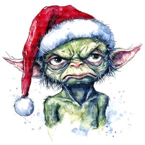 10 Christmas Goblin Clipart, Grumpy Goblin, Printable Watercolor ...