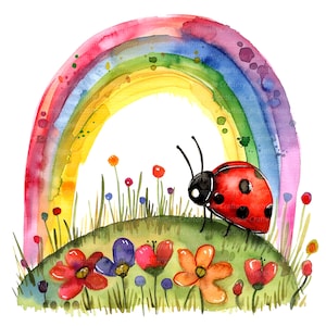 8 Cartoon Ladybird Clipart, Cartoon Rainbow Clipart, Printable ...