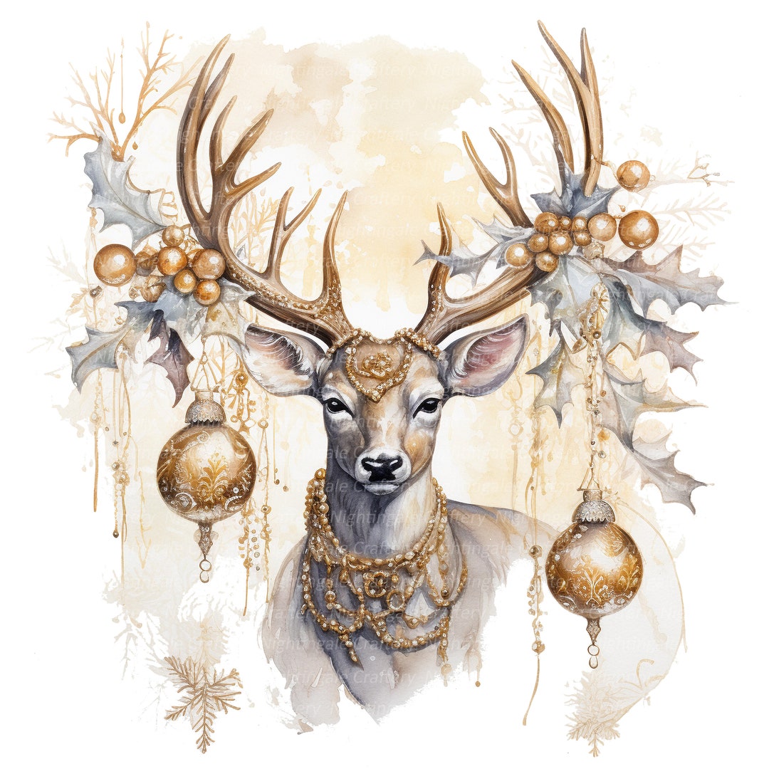 8 Gorgeous Christmas Deer Clipart, Reindeer, Printable Watercolor ...