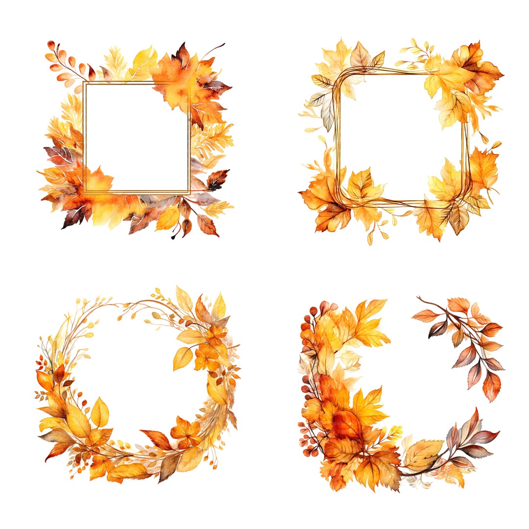 20 Autumn Leaves Frames Clipart, Frame Borders Clipart, Printable ...