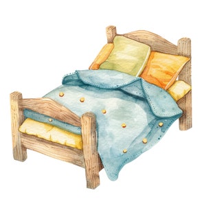11 Cartoon Bed Clipart, Toy Bed Clipart, Printable Watercolor Clipart ...