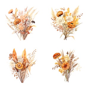 16 Autumn Flowers Clipart, Boho Flowers Clipart, Printable Watercolor ...