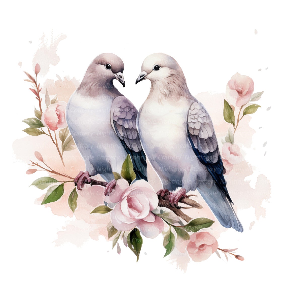 12 Romantic Doves Couple Clipart, Love Doves, Printable Watercolor ...