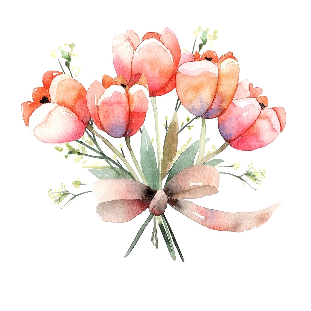 9 Spring Flowers Clipart, Mother's Day Card, Tulips, Printable ...