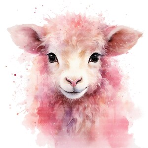 10 Pink Cute Lambs Clipart, Watercolor Lamb, Printable Watercolor ...