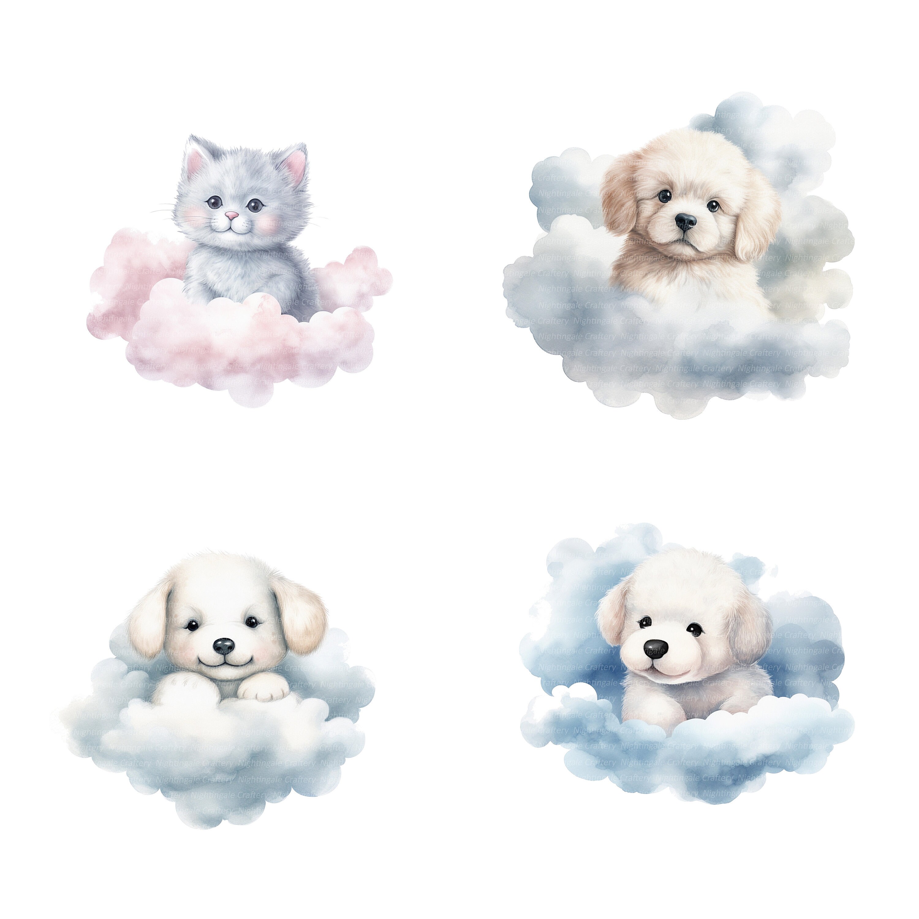 16 Animals in Clouds Clipart Nursery Prints Printable - Etsy