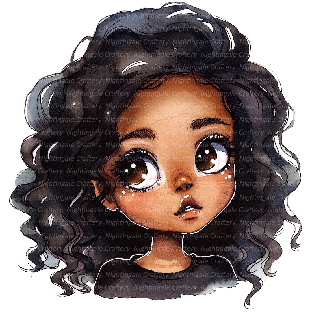 12 Black Chibi Girl Clipart, Little Black Girl, Printable Watercolor ...