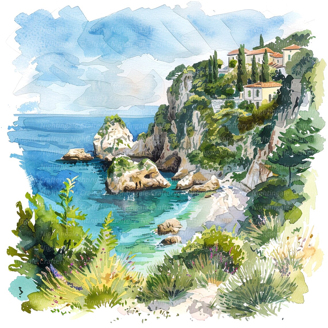 10 Corfu Clipart, Greece Landscape, Printable Watercolor Clipart, High ...