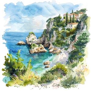 10 Corfu Clipart, Greece Landscape, Printable Watercolor Clipart, High ...