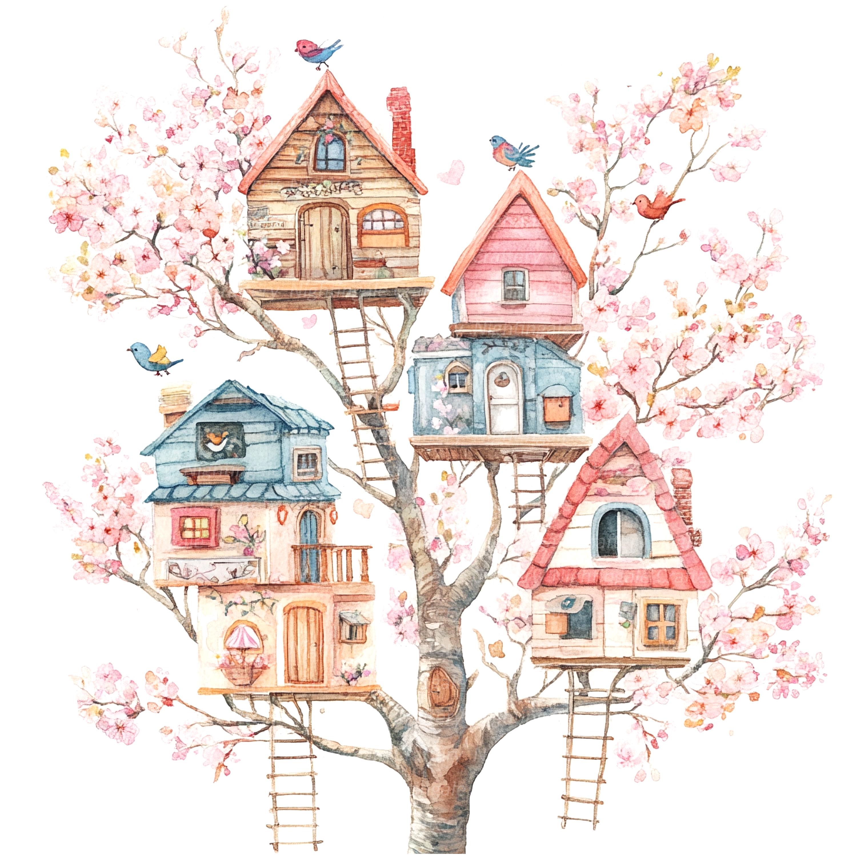 11 Spring Birdhouses Clipart, Birds Clipart, Printable Watercolor ...