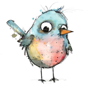 12 Whimsical Birds Clipart, Cartoon, Digital Clipart, Watercolor ...