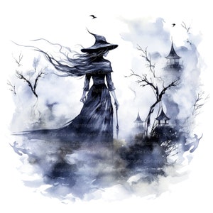 12 Halloween Witch Clipart, Watercolor Witch, Printable Watercolor ...