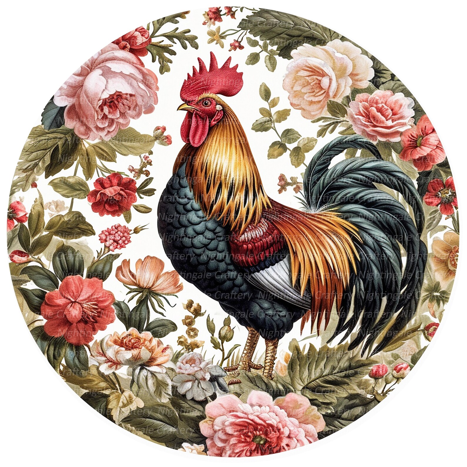 10 Floral Rooster Clipart, Vintage Rooster, Printable Watercolor ...